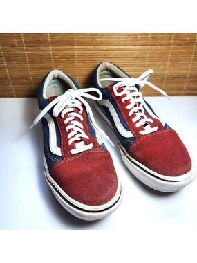 Vans | Shoes | Vans Old Skool Red Navy Blue Suede Canvas Sneakers Mens ...